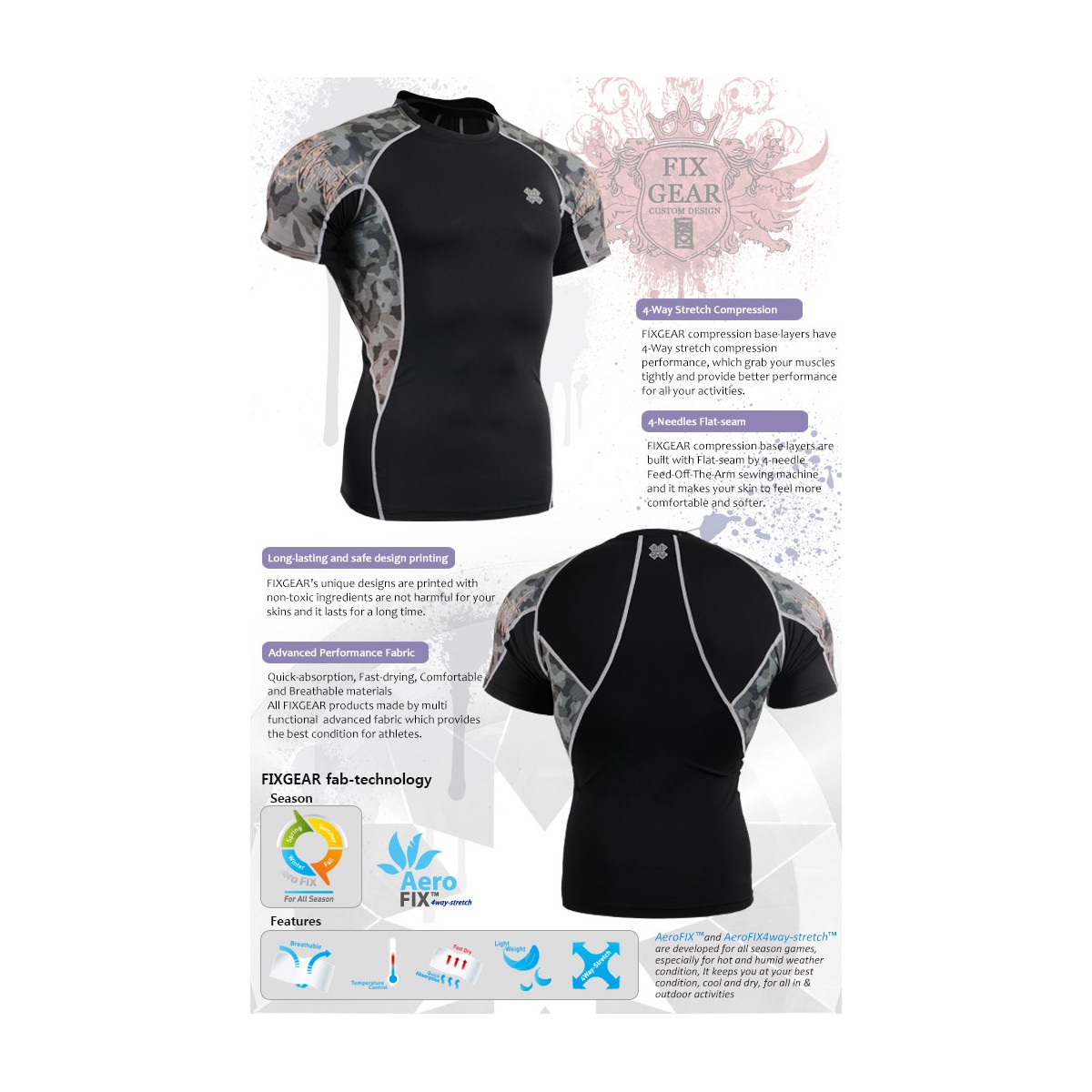 "Camouflage" - FIXGEAR Short Sleeve Second Skin Technical Compression ...